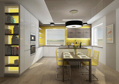 Yellow lacobel in the kitchen interior | AŤÁK DESIGN