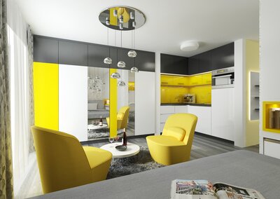 Studio interior in yellow color, Jihlava | AŤÁK DESIGN