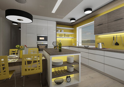 Yellow lacobel in the kitchen interior | AŤÁK DESIGN