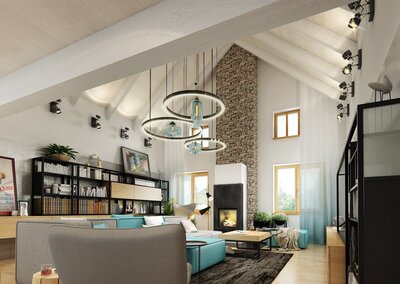 Living room design with an open roof and gallery | AŤÁK DESIGN