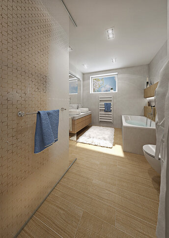 Bathroom with wood cladding | AŤÁK DESIGN