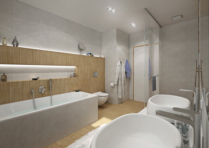 Bathroom with wood cladding | AŤÁK DESIGN