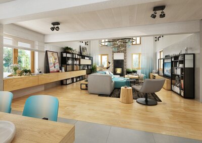 Living room design with an open roof and gallery | AŤÁK DESIGN