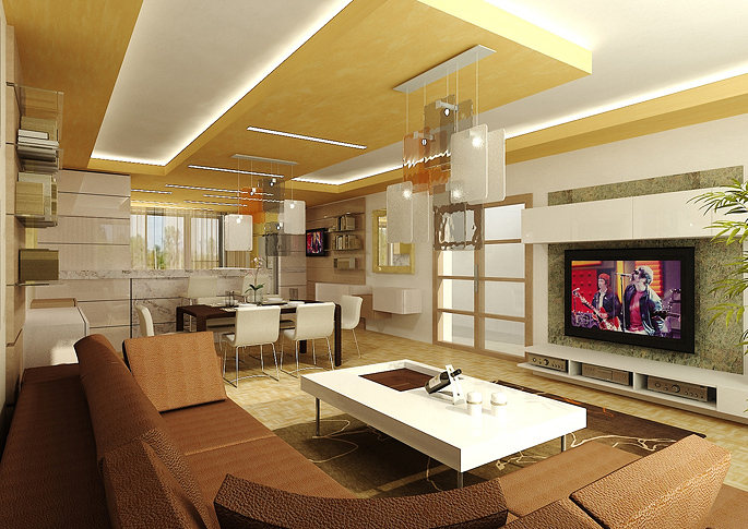 Yellow soffits of the living room | AŤÁK DESIGN