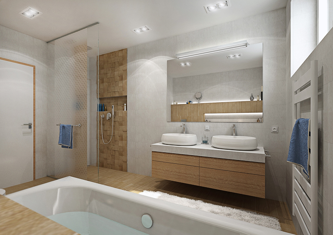 Bathroom with wood cladding | AŤÁK DESIGN
