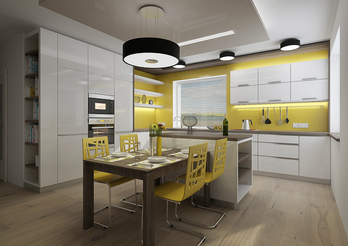 Yellow lacobel in the kitchen interior | AŤÁK DESIGN