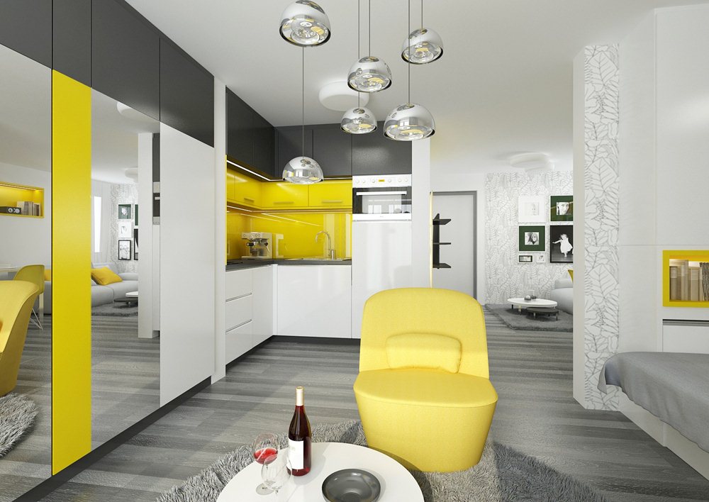 Studio interior in yellow color, Jihlava | AŤÁK DESIGN