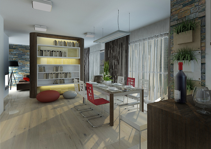 Living room with double-sided library | AŤÁK DESIGN