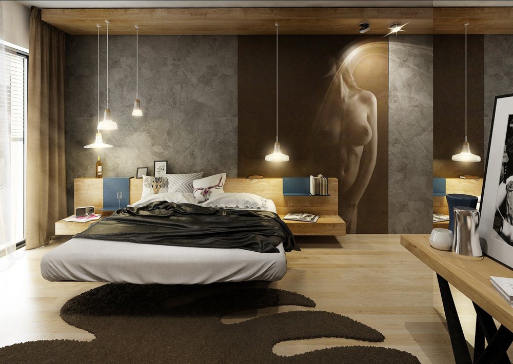Modern men's bedroom in dark colors | AŤÁK DESIGN