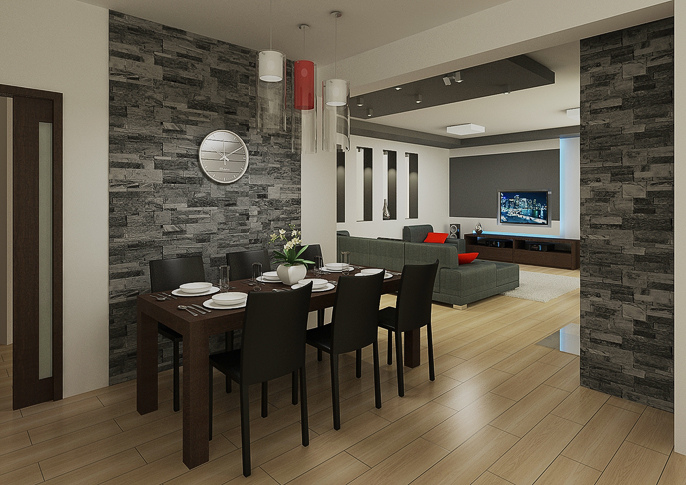 Stone cladding in the living room | AŤÁK DESIGN