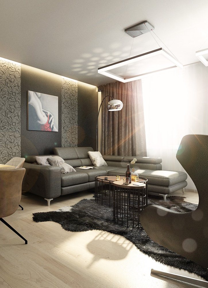 Living room in the shades of grey for men | AŤÁK DESIGN