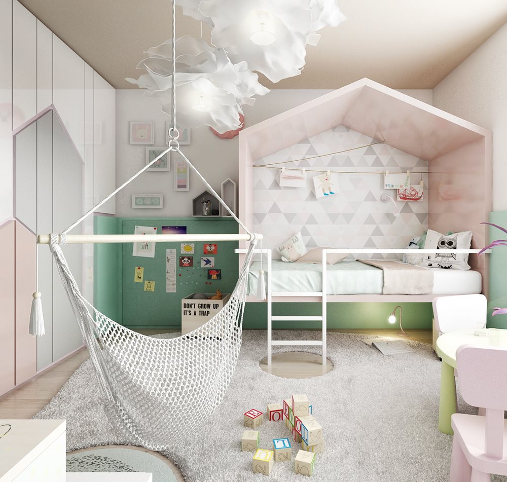 Pink-mint interior of a girl's room | AŤÁK DESIGN